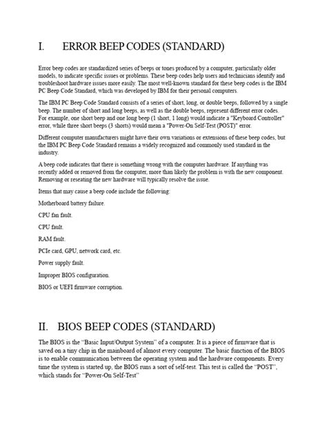 Error Beep Codes Pdf Bios Video Game Platforms