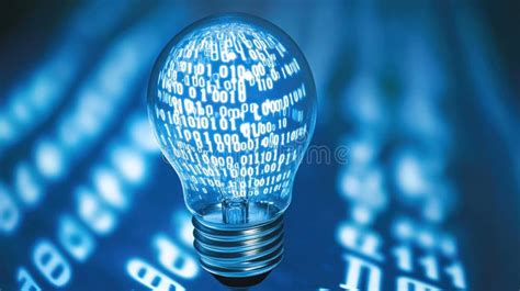Light Bulb With Binary Code On A Blue Hologram Interface Symbolizing An