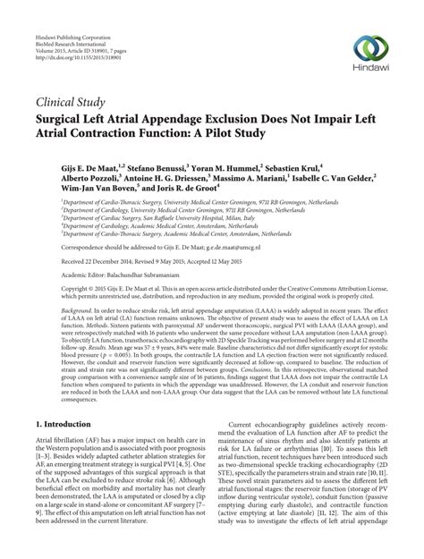 Pdf Surgical Left Atrial Appendage Exclusion Does Not Impair Left