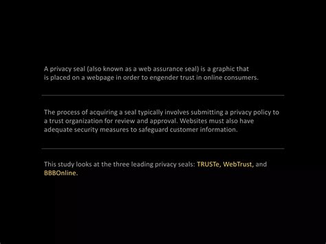 Privacy Seals In E Commerce Pptx