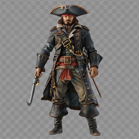 Premium Psd Fierce Pirate Captain With Rugged Form Pirate Attire Cutlass Character Design Game