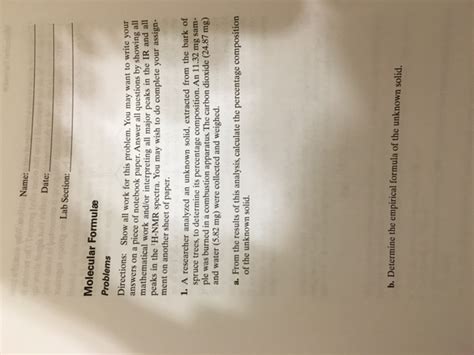 Solved Name Date Lab Section Molecular Formul Problems