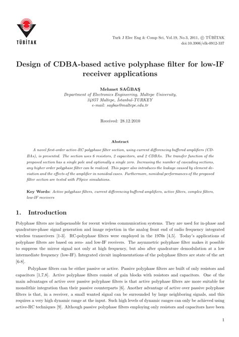 Pdf Design Of Cdba Based Active Polyphase Filter For Low If Receiver