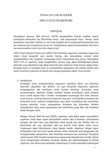 Aws Framework Tinjauan Umum Adopsi Aws Cloud Framework Abstrak Mengadopsi Amazon Web Services