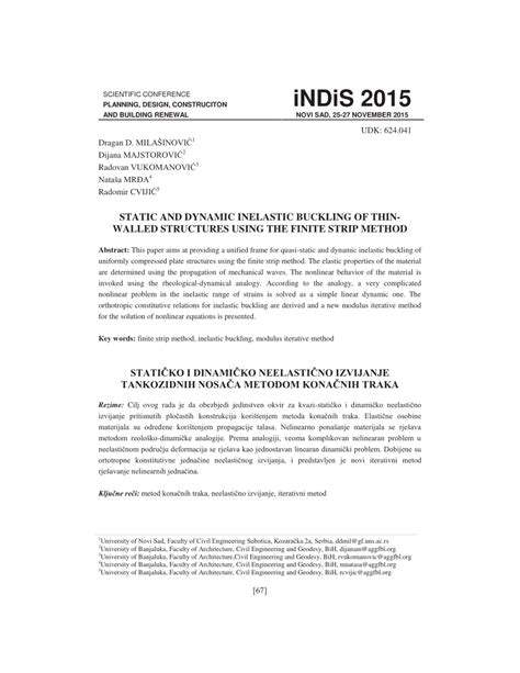 Pdf Static And Dynamic Inelastic Buckling Of Thin Walled Structures Using The Finite Strip Method