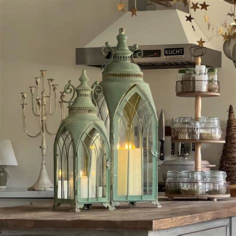 Cathedral Arch Metal And Glass Lantern Set Of 2 Antique Farmhouse