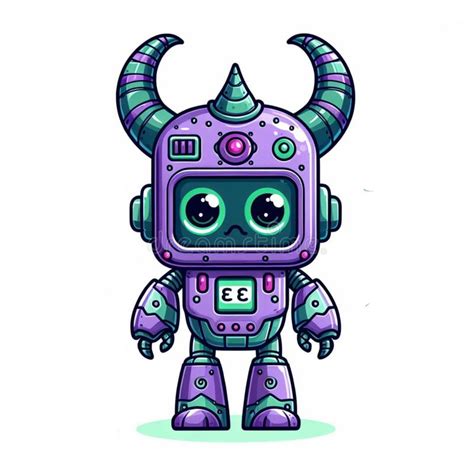 A Tiny Horned Monster Robot With Bright Colors Isolated On A White