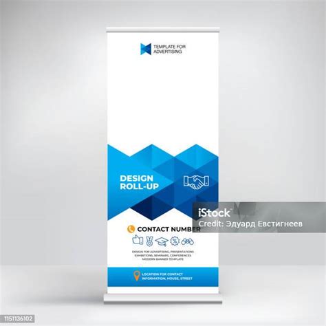 롤업 배너 창조적 인 기하학적 디자인 회의 세미나 전시회 광고를 위한 스탠드 템플릿입니다 사진 및 텍스트를 배치 하기 위한