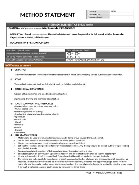Brick Work Method Statement Pdf Brick Work Method Statement Pdf