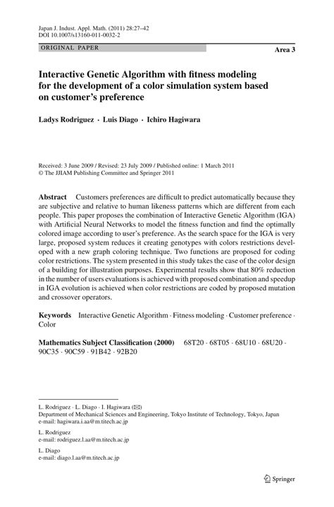 Pdf Interactive Genetic Algorithm With Fitness Modeling For The Development Of A Color