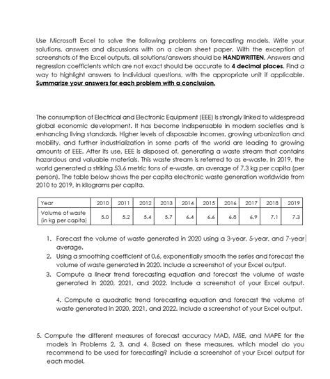 solved use microsoft excel to solve the following problems