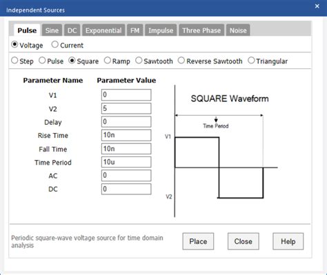 how to create a pulse source spice model