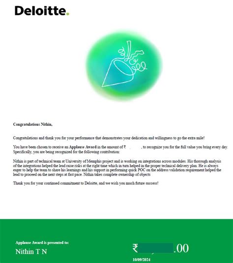 Deloitte Recognition Applause Award Nithin T N