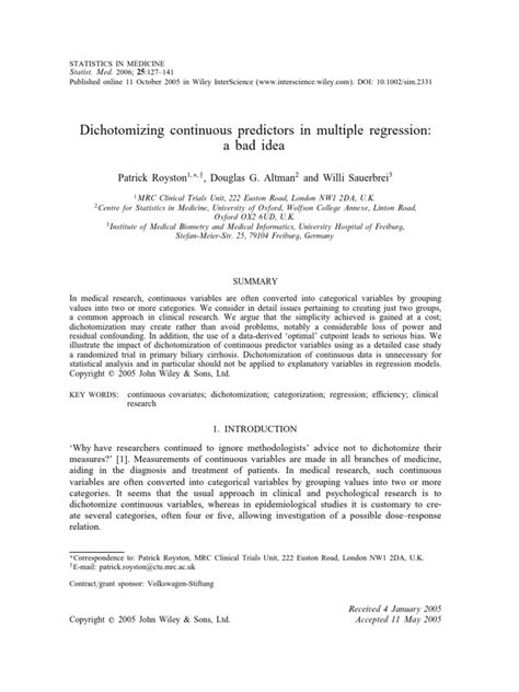 Dichotomizing Continuous Predictors In Multiple Regression A Bad Idea Pdf Dependent And