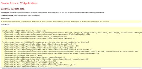 C Unable To Validate Data Error When Using Validateantiforgerytoken