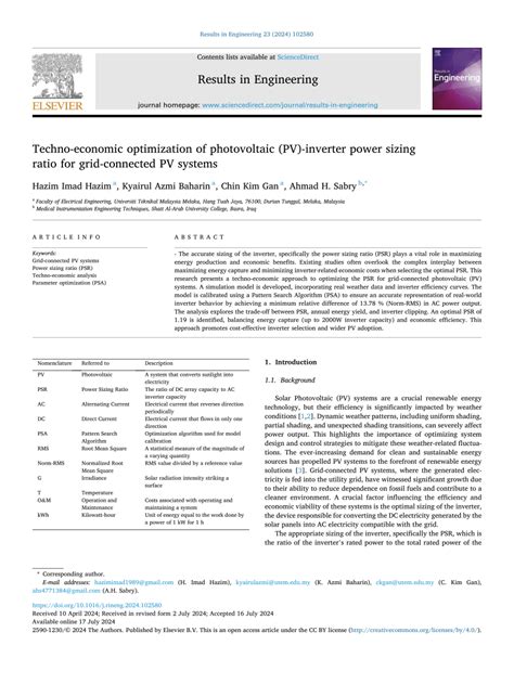 Pdf Techno Economic Optimization Of Photovoltaic Pv Inverter Power