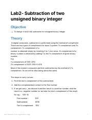 Designing Bit Unsigned Binary Integer Subtractor Course Hero