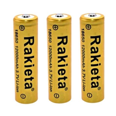 Комплект 3 батерии Rakieta 18650, 3.7v, 12000mAh, Li-ion, Златист - eMAG.bg