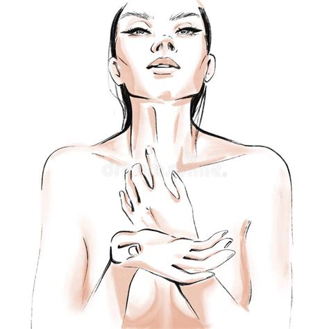 Drawing Of A Naked Girl In A Sensual Pose With Hands Close Up Stock Illustration Illustration