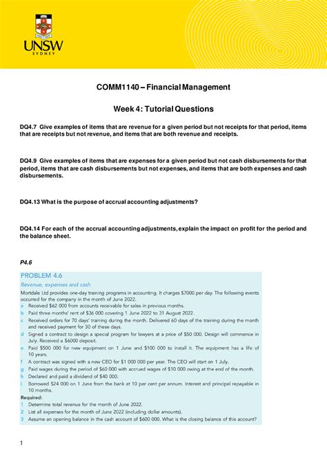 Week 4 Tutorial Questions 1 Comm1140 Financial Management Week 4 Tutorial Questions Dq4
