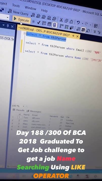 searching name using like operator likeoperator shorts bca ssms
