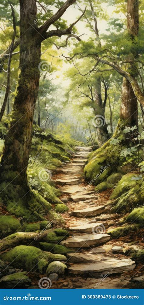 Enchanting Path Through Trees A Captivating Painting Inspired By Jim Burns And Kentaro Miura