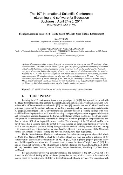 Pdf Blended Learning In A Mixed Reality Based 3d Multi User Virtual Environment