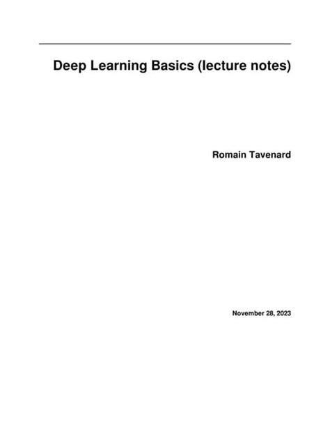 Deep Learning Basics Lecture Notes Pdf