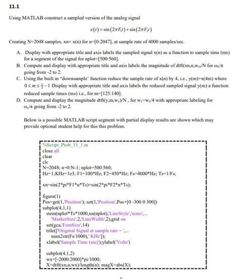 Using MATLAB Construct A Sampled Version Of The Chegg