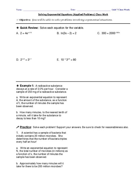 fillable online 45csolving exponential equations applications class