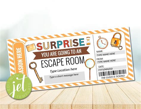 Editable Escape Room Ticket Template Surprise Game Room T