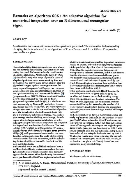 Pdf Remarks On Algorithm 006 An Adaptive Algorithm For Numerical