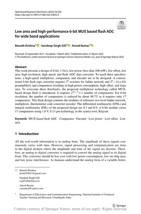 Low Area And High Performance 6 Bit Mux Based Flash Adc For Wide Band Applications Request Pdf