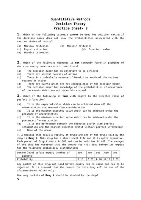 Doc Practice Sheet Decision Theory Dokumen Tips