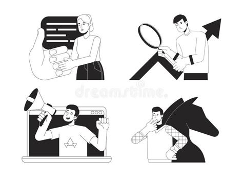 Internet Marketing Bw Concept Vector Spot Illustration Set Stock Vector Illustration Of