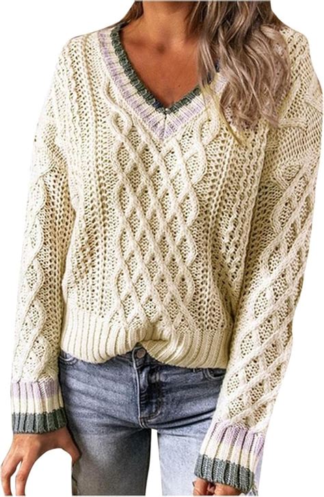 Sgsd Maglione Da Donna Con Motivo A Treccia Con Scollo A V Maglione A