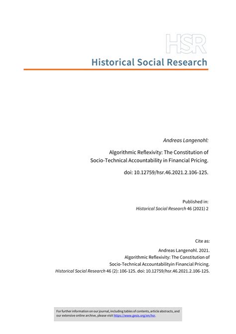 (PDF) Algorithmic Reflexivity: The Constitution of Socio-Technical Accountability in Financial ...