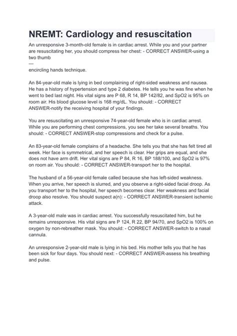 Nremt Cardiology And Resuscitation Questions With 100 Correct Answers Verified Latest Update