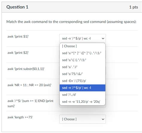 Solved Question 1match The Awk Command To The Corresponding