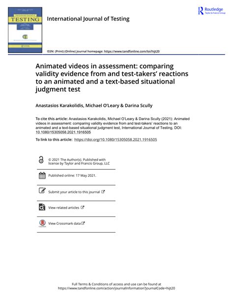 Pdf Animated Videos In Assessment Comparing Validity Evidence From And Test Takers Reactions