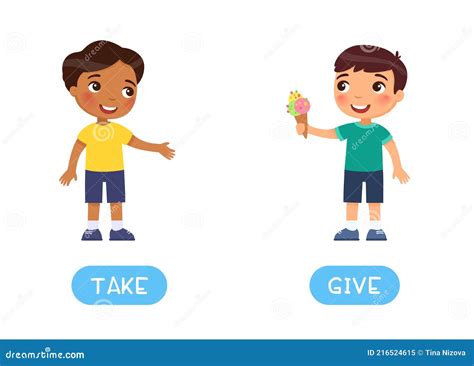 Opposites Concept Take And Give Word Card For English Language