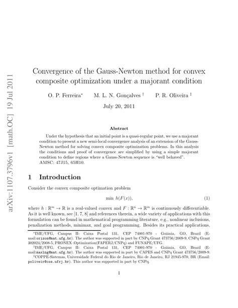 Pdf Convergence Of The Gauss Newton Method For Convex Composite Optimization Under A Majorant