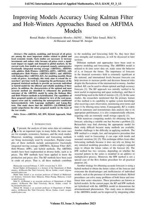 Pdf Improving Models Accuracy Using Kalman Filter And Holt Winters Approaches Based On Arfima