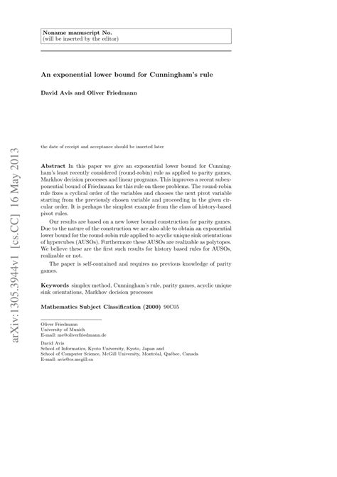 Pdf An Exponential Lower Bound For Cunninghams Rule