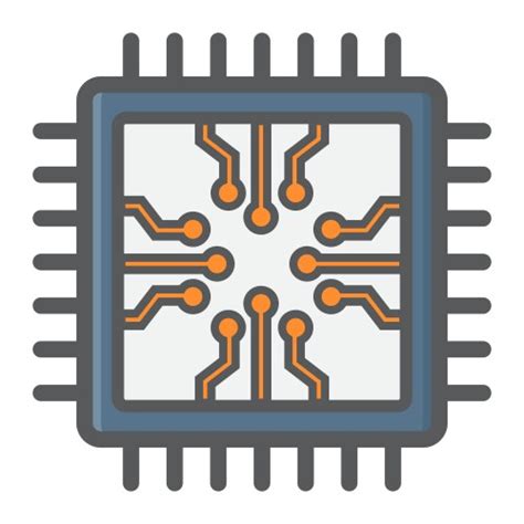 Microchip Core Thin Line Icon Electronic Digital Vector Image