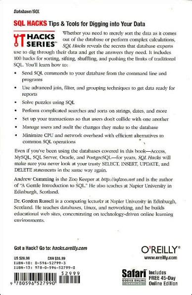 SQL Hacks Tips Tools For Digging Into Your Data By Andrew Cumming Gordon Russell Paperback