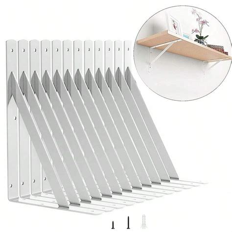 12 Pieces White Heavy Duty Shelf Brackets With Screws Metal Brackets Shelf Support Angle