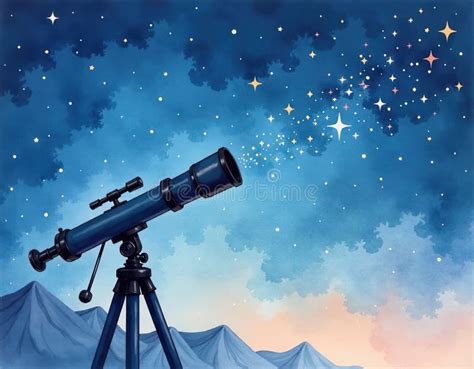 Telescope Viewing Starry Night Sky Astronomy Space Exploration Dreamscape Illustration Stock