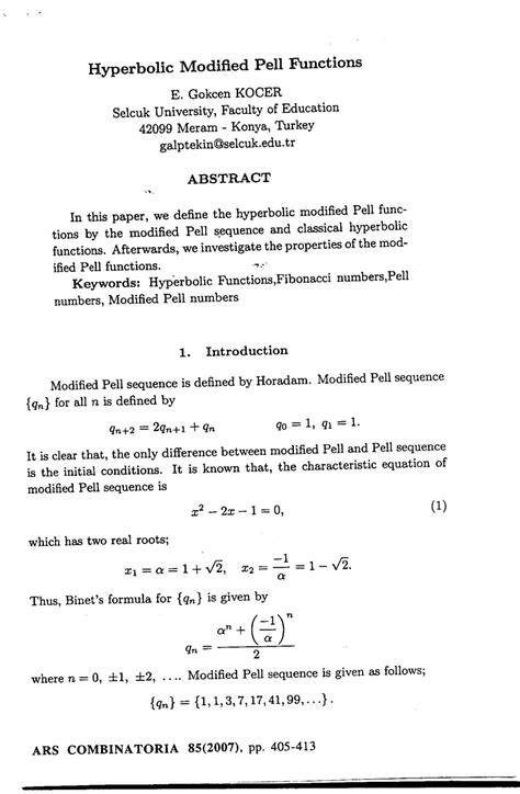 Pdf Hyperbolic Modified Pell Functions