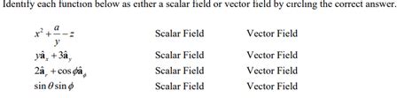 Solved Identify Each Function Below As Either A Scalar Field